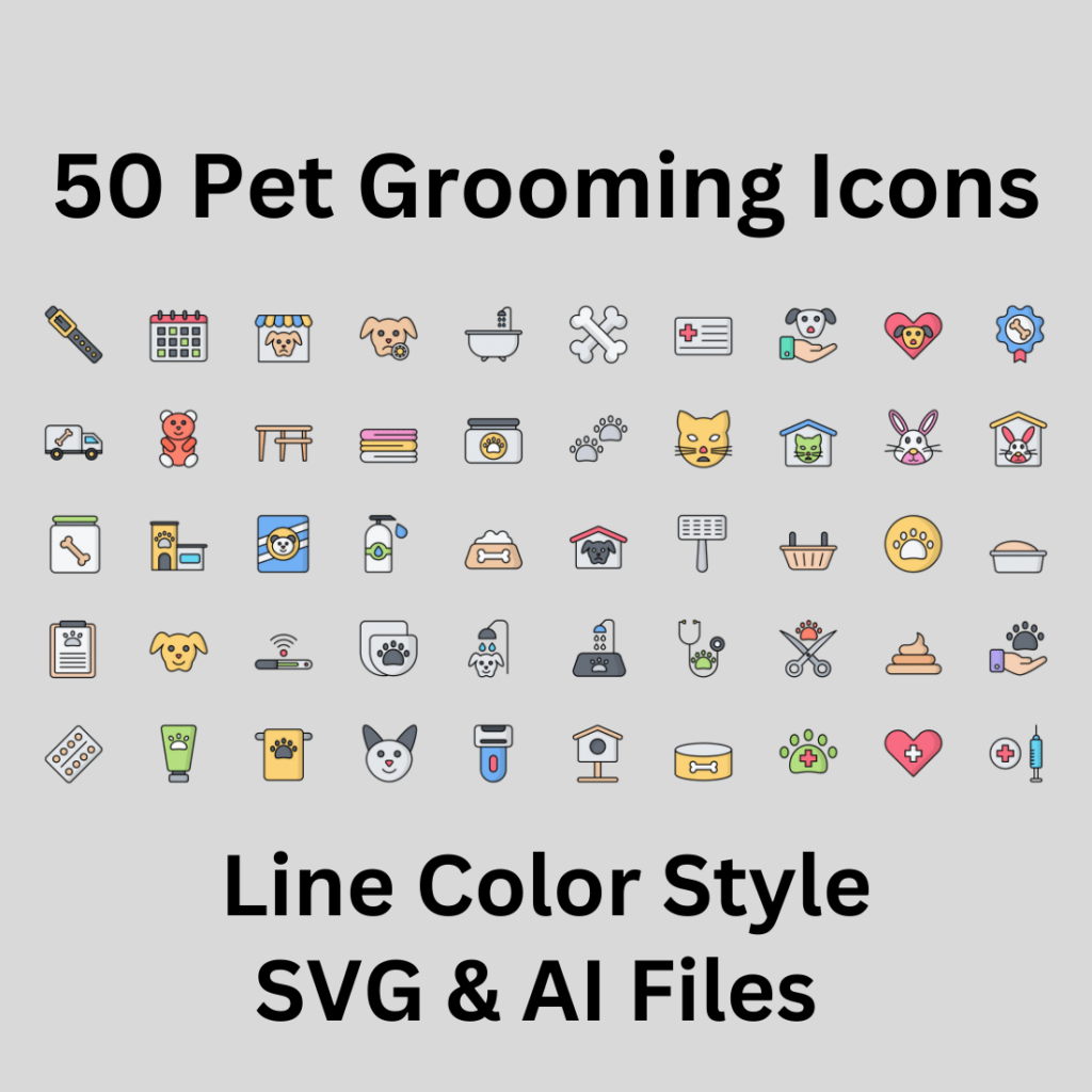 Pet Grooming Icon Set 50 Line Color Icons - SVG And AI Files ...