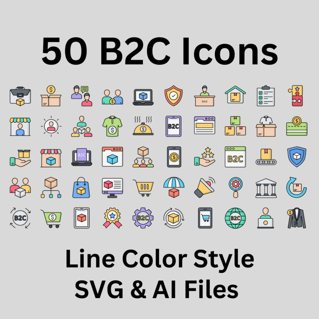 B2C Icon Set 50 Line Color Icons - SVG And AI Files - MasterBundles
