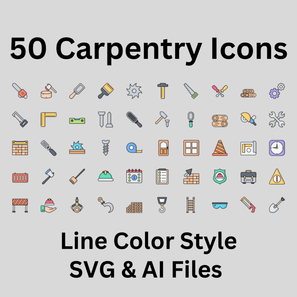 Carpentry Icon Set 50 Line Color Icons - SVG And AI Files - MasterBundles