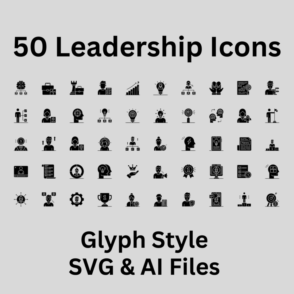 Leadership Icon Set 50 Glyph Icons - SVG And AI Files - MasterBundles
