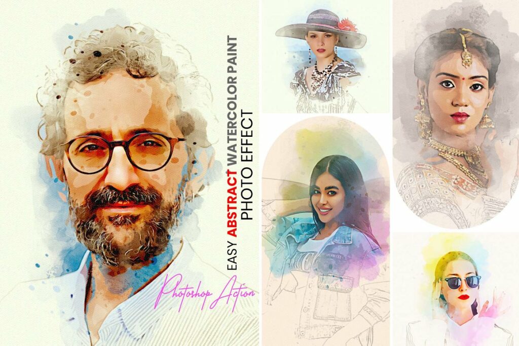 Abstract Watercolor Photoshop Action - MasterBundles
