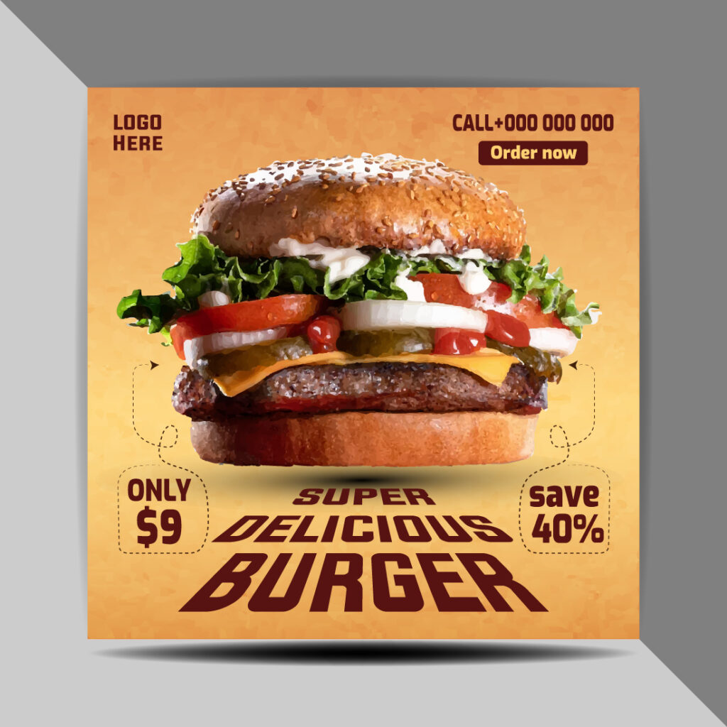 Vector burger social media post and promotional template - MasterBundles