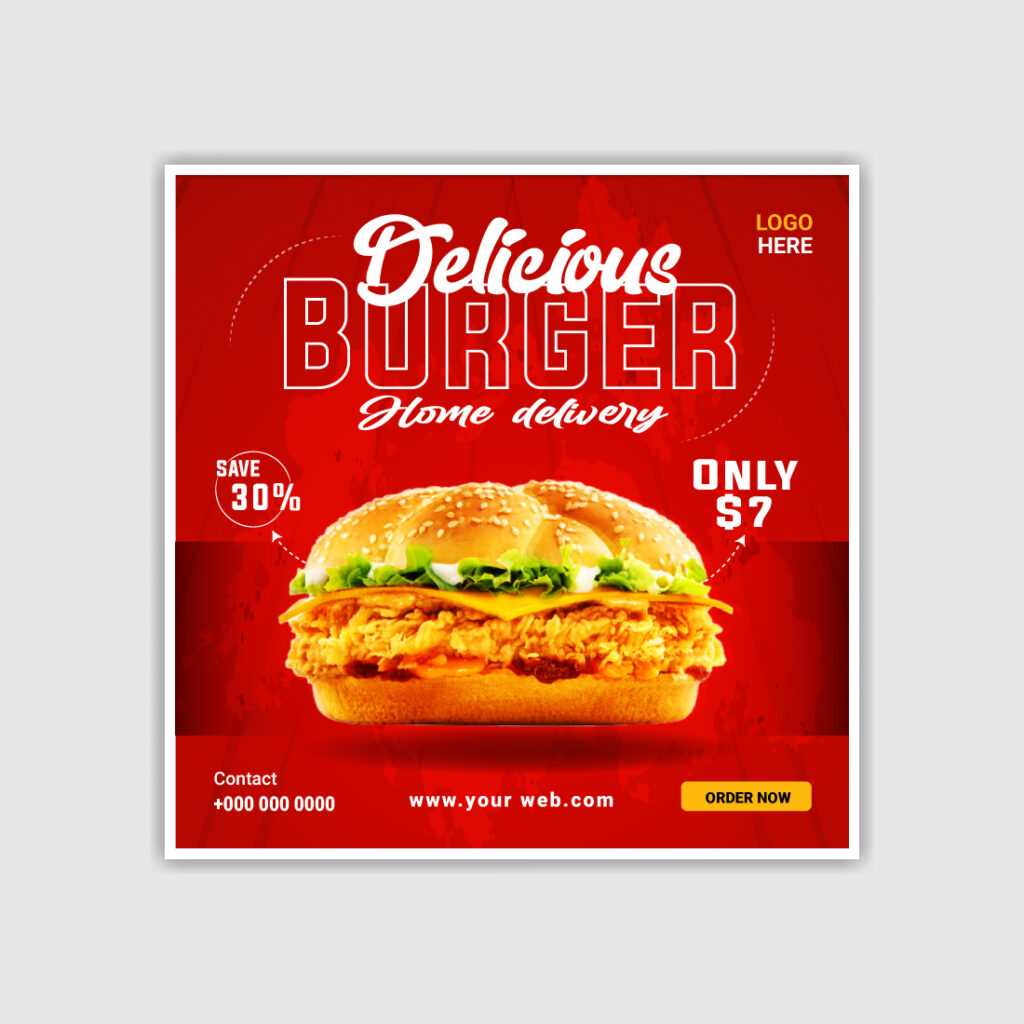 2 Burger social media post template and promotional design - MasterBundles
