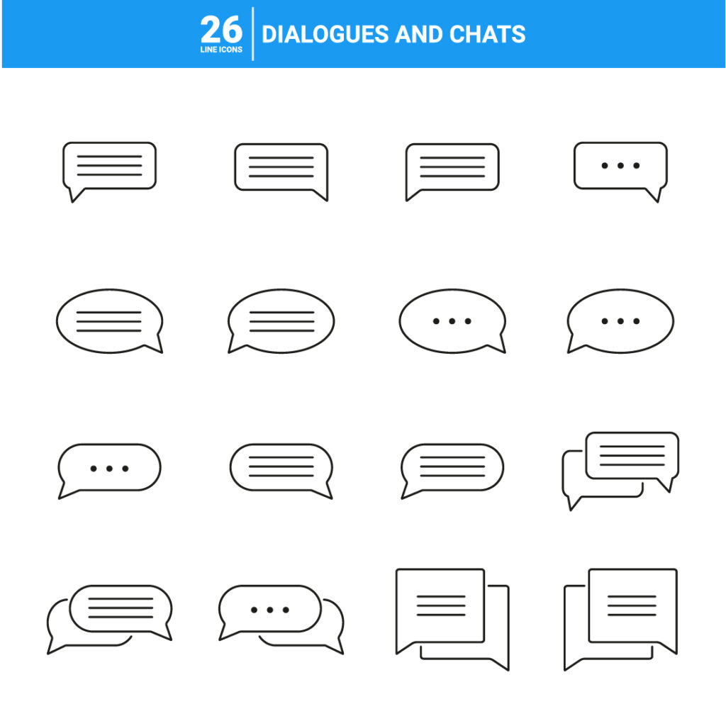 Set of 26 Dialogues and Chats Outline Icons. - MasterBundles