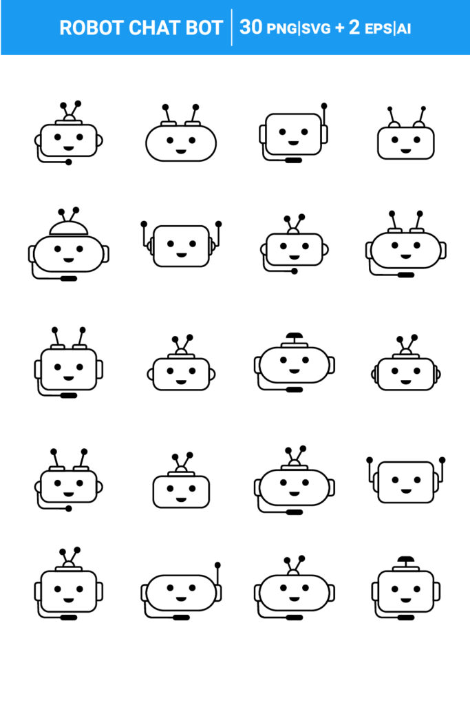 Set of 30 Robot and Chats Bot line Icons. - MasterBundles