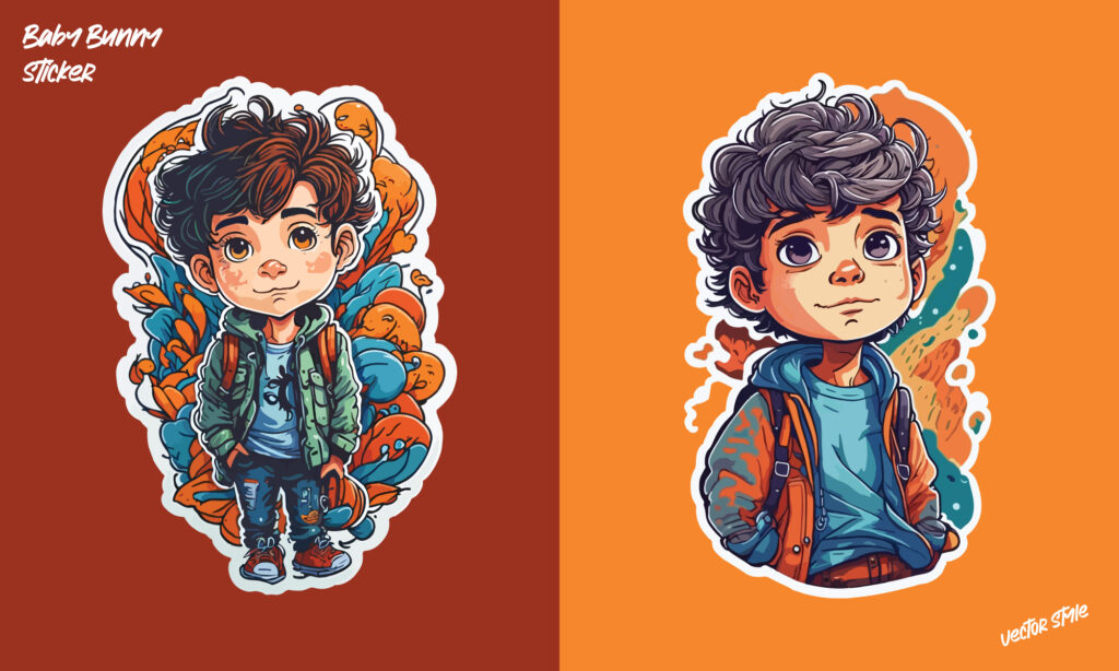Boy Sticker Illustration Vector & T Shirt Design - MasterBundles