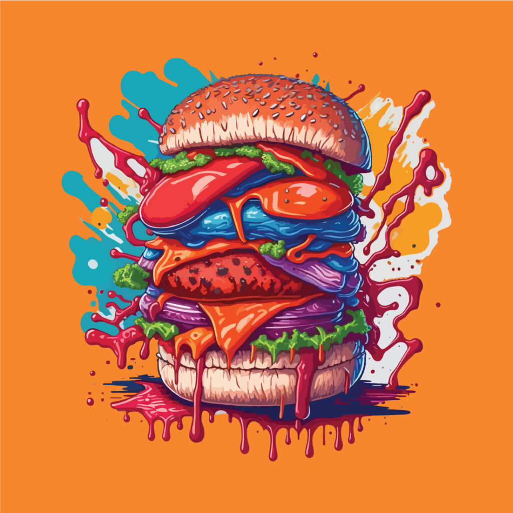 Burger Sticker cyberpunk graffiti Illustration T shirt Design ...