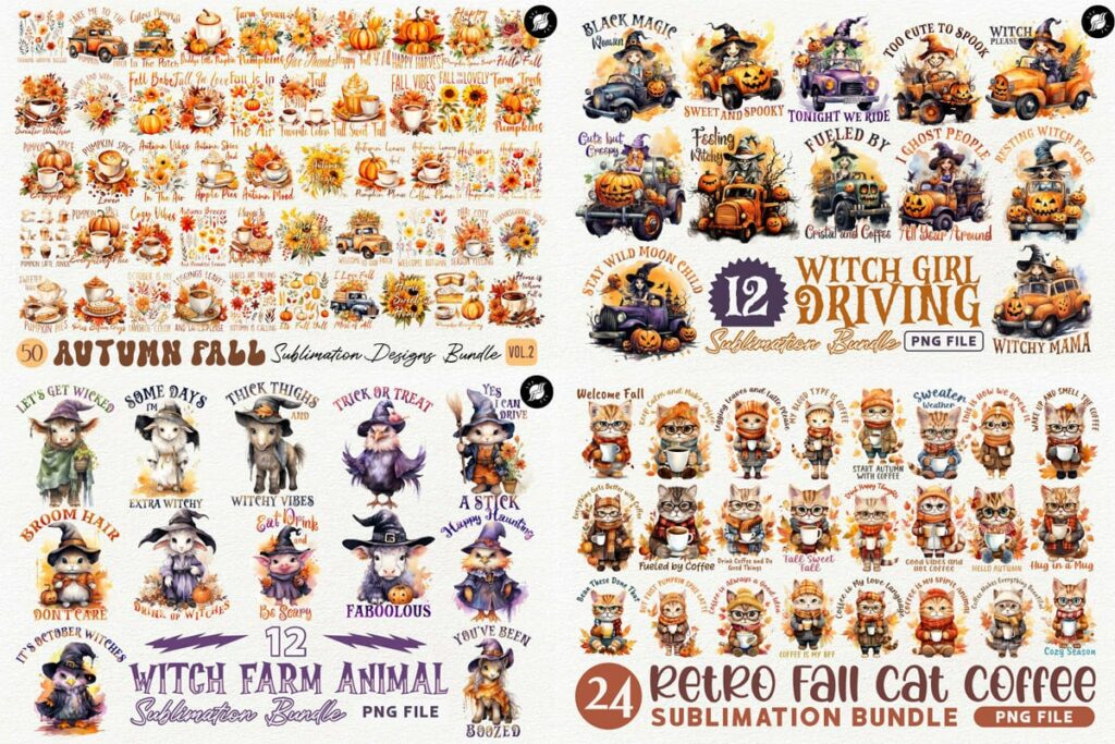 Autumn Fall Halloween Sublimation Designs Bundle - MasterBundles