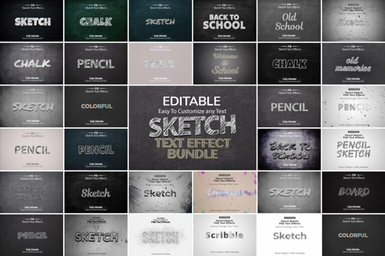 Editable Sketch Text Effect Bundle - MasterBundles