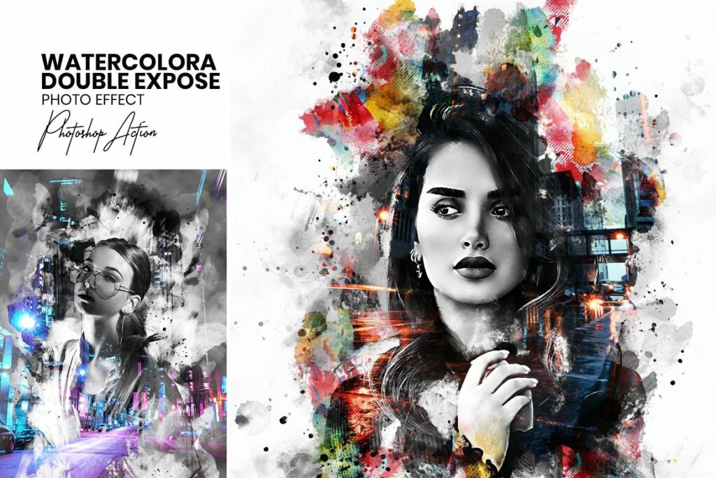 Watercolor Double Expose Painting - MasterBundles