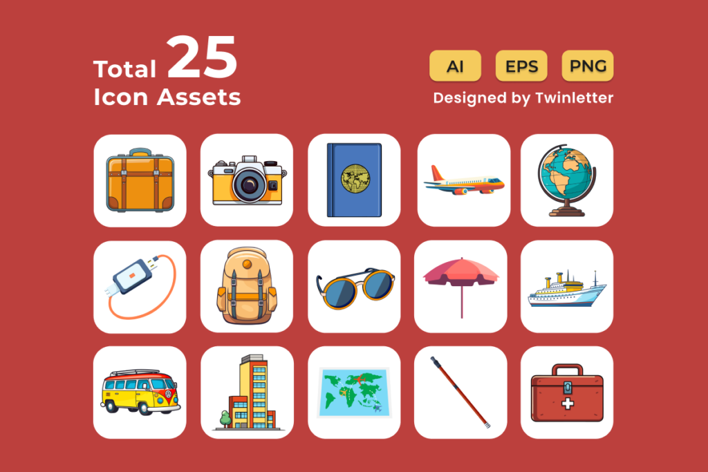 Tour and Travel 2D Icon Illustration Set Vol 1 - MasterBundles