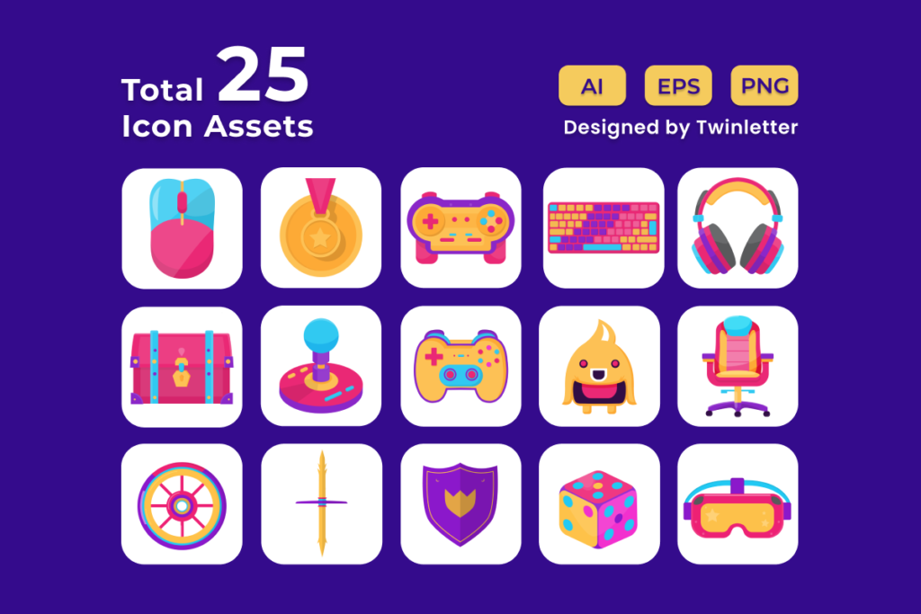 Gaming Asset 2D Icon Illustration Set Vol 1 - MasterBundles