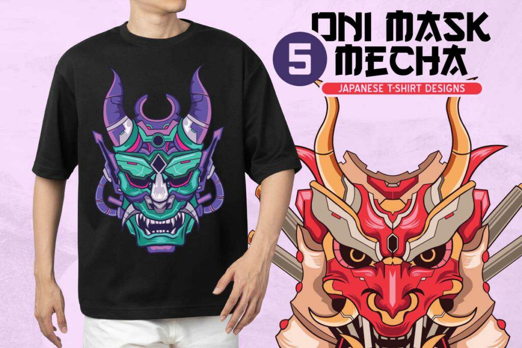 Oni Mask Mecha Japan Culture Vector T-shirt Designs Bundle, Hannya Mask ...