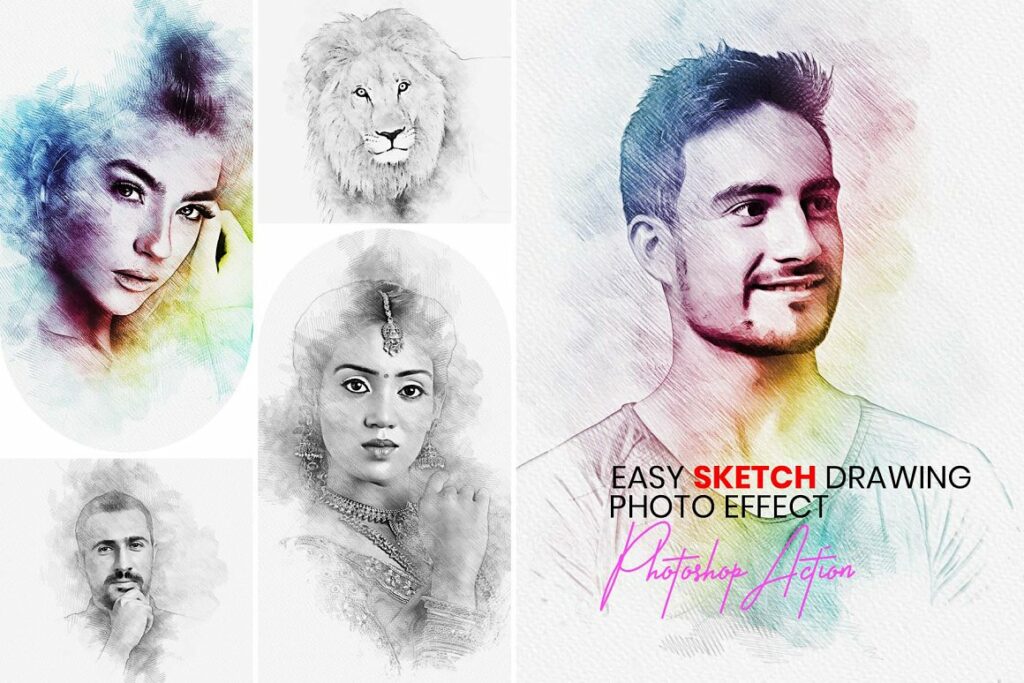Easy Sketch Drawing Photoshop Action - MasterBundles
