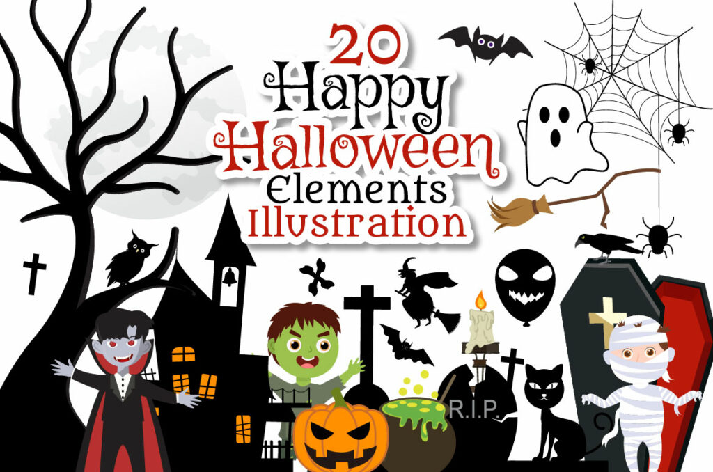 20 Set Halloween Elements Vector Illustration - MasterBundles