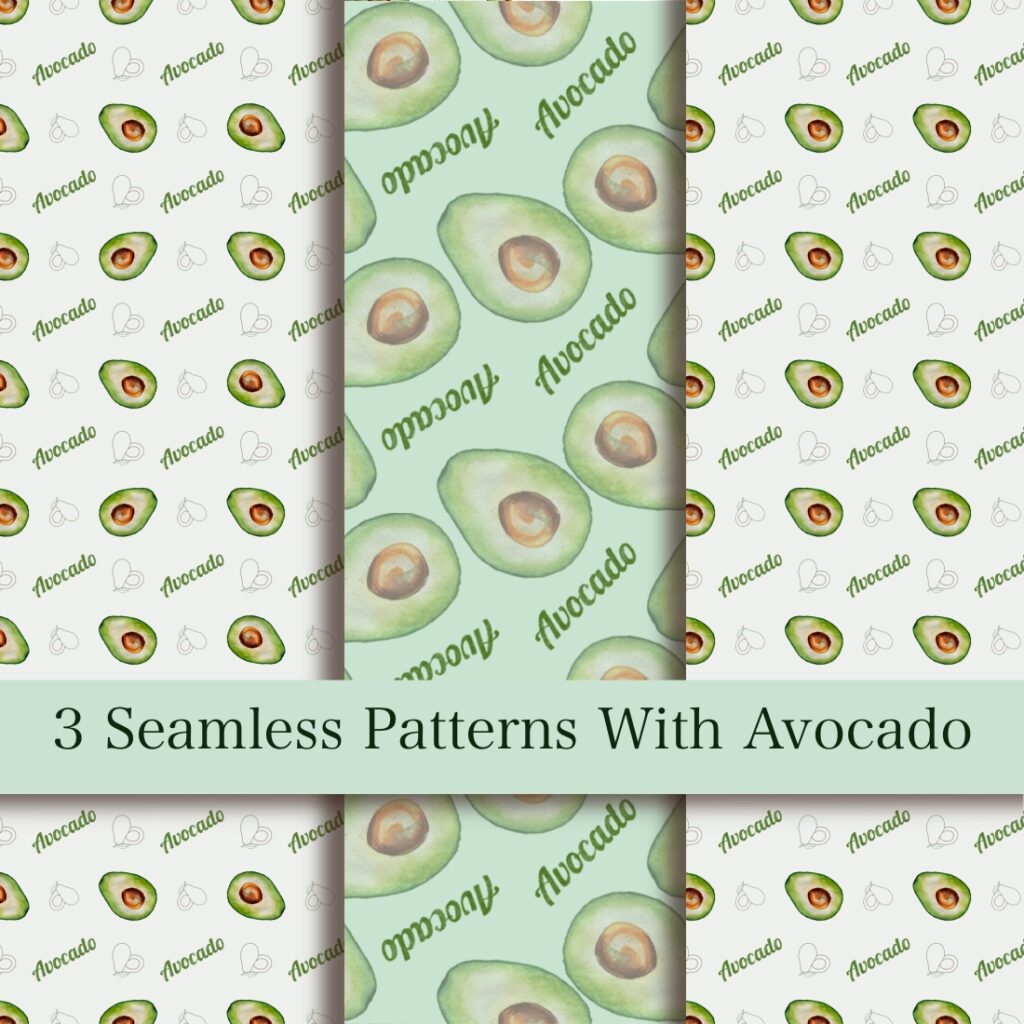 3 seamless patterns with avocado - MasterBundles
