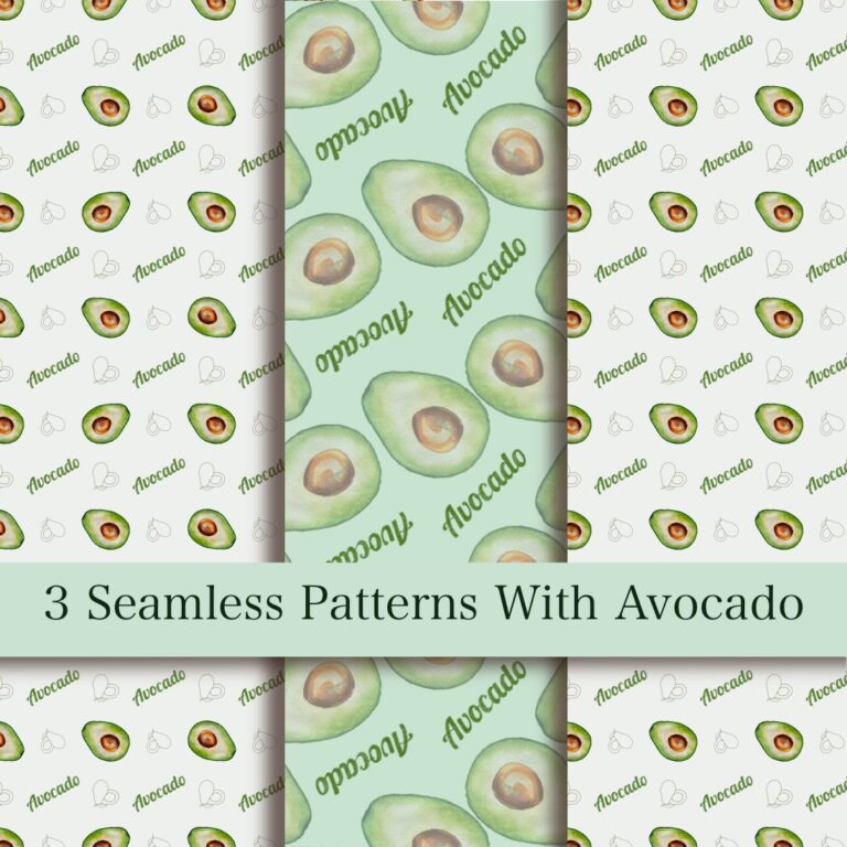 3 seamless patterns with avocado - MasterBundles