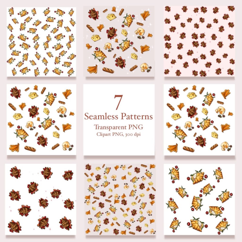 Seamless Transparent Patterns FOOD illustrations - MasterBundles