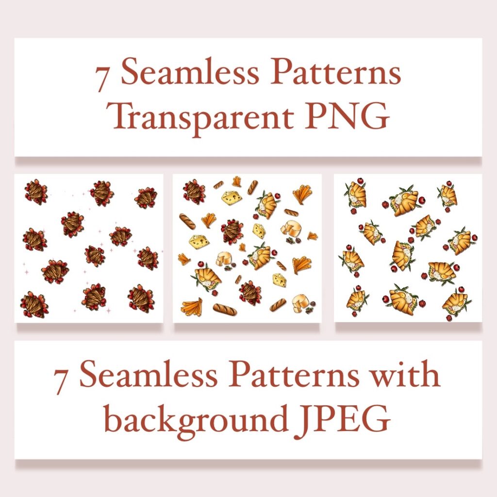 Seamless Transparent Patterns FOOD illustrations - MasterBundles