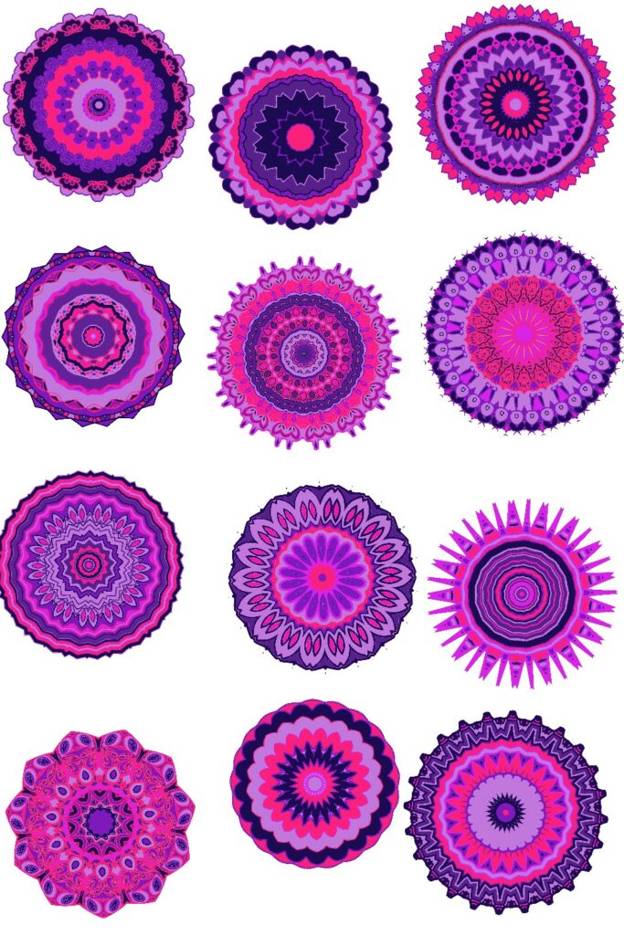 12 Mandala Stickers Magenta DXF SVG PNG - MasterBundles