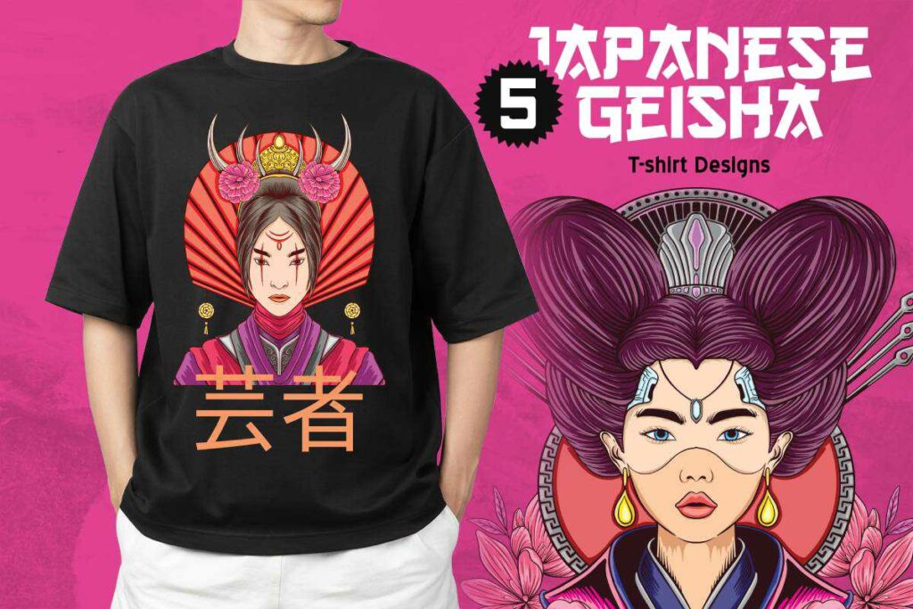 Japanese Geisha Streetwear Vector T-shirt Designs Bundle, Japan Culture ...