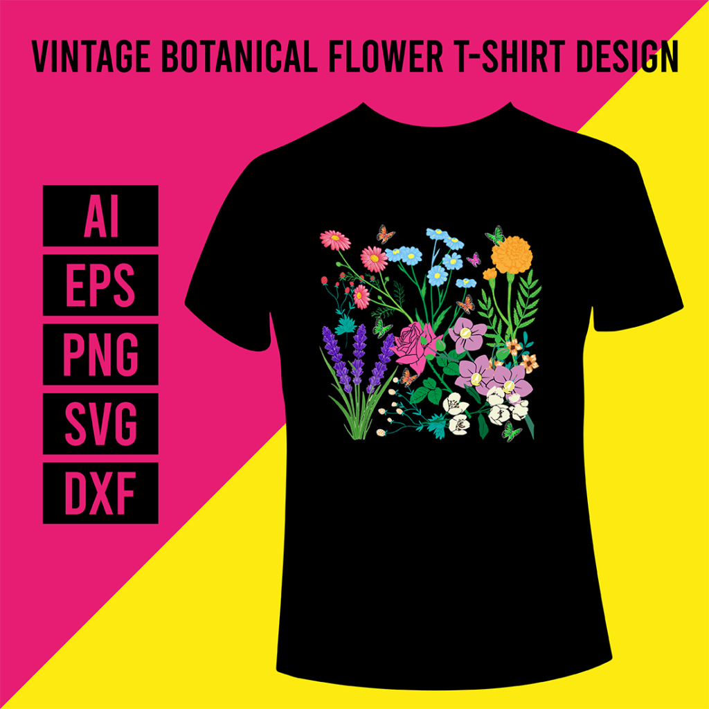 Vintage Botanical Flower T-Shirt Design - MasterBundles