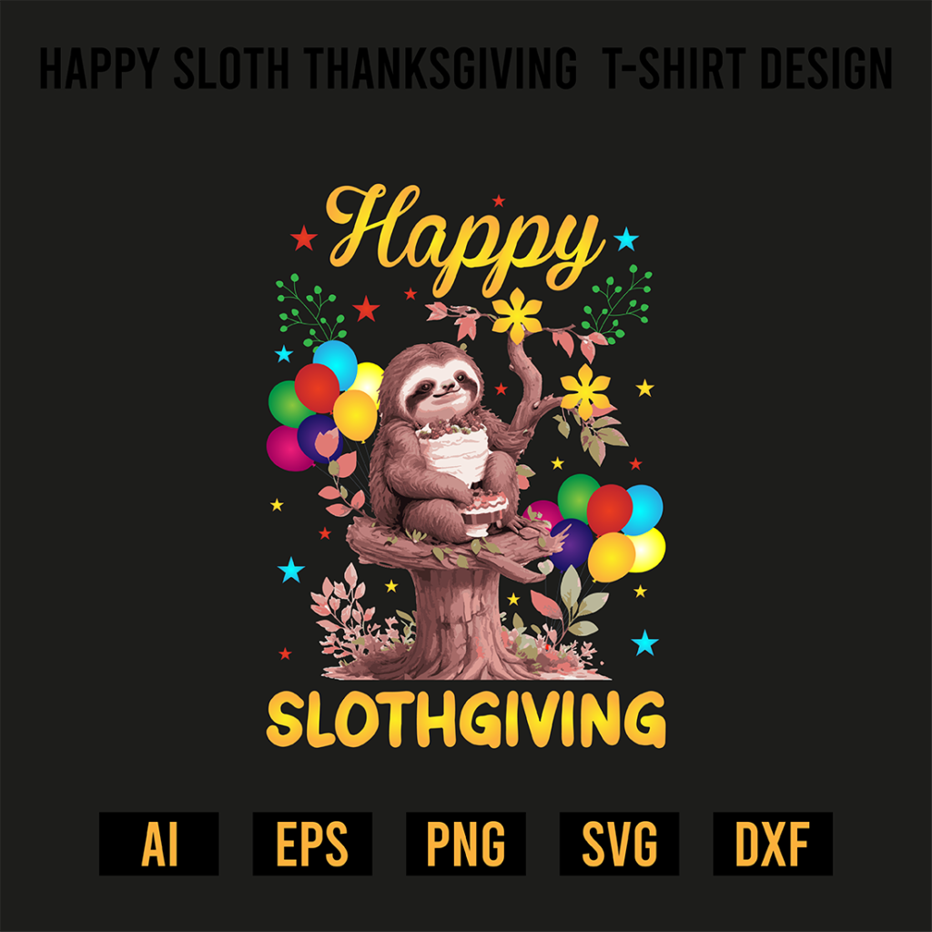 Happy Sloth Thanksgiving T-Shirt Design - MasterBundles