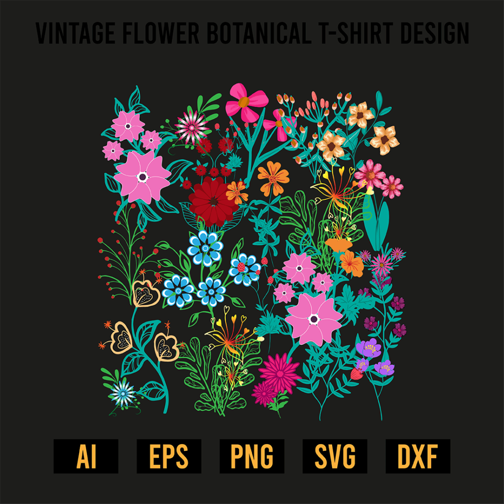 Vintage Flower Botanical T-Shirt Design - MasterBundles