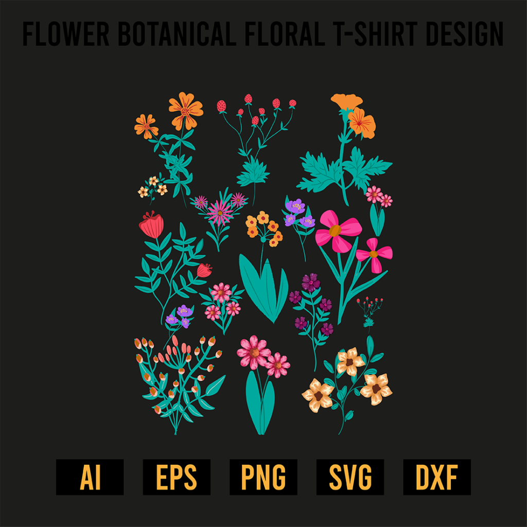 Flower Botanical Floral T-Shirt Design - MasterBundles