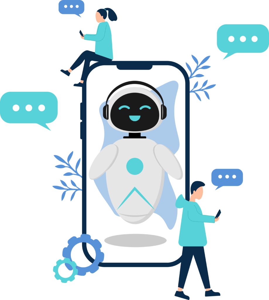 2 vector illustration with chat bot, phone and people - MasterBundles