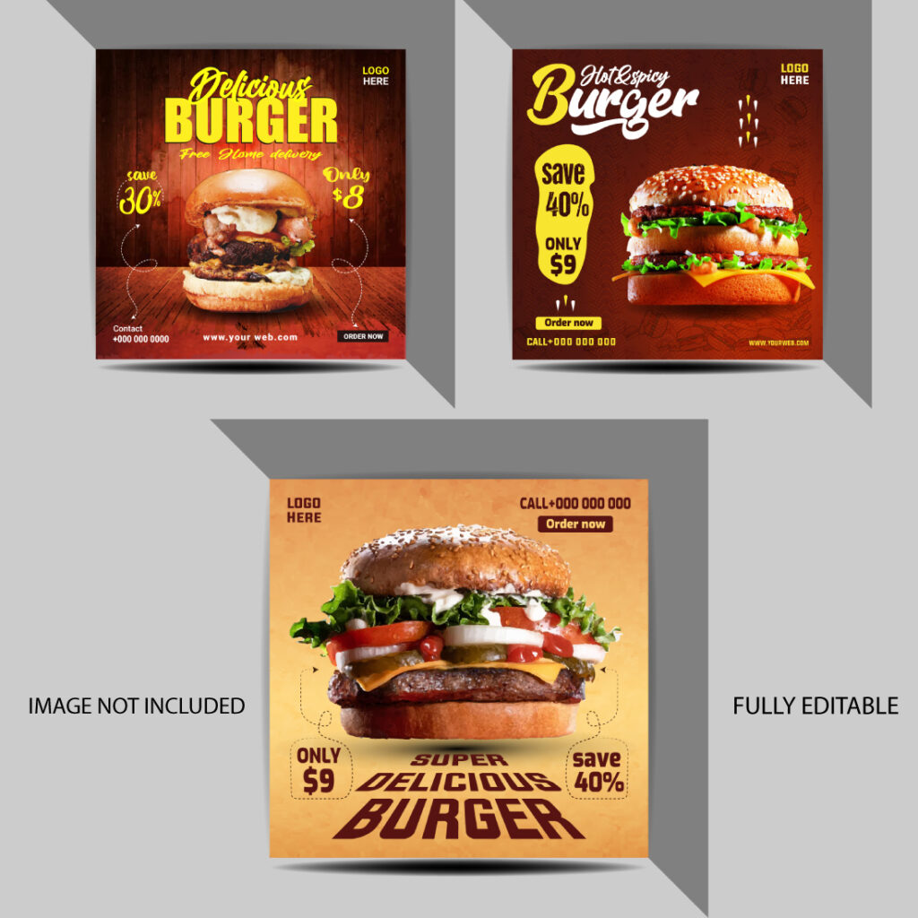 Vector burger social media post and promotional template - MasterBundles