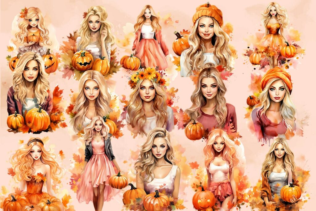 Fall Girls PNG Watercolor Clipart, Autumn Fall Girl Illustrations ...