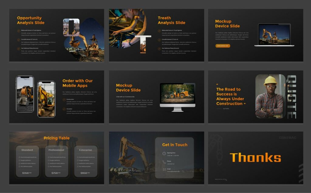 Contrac - Heavy Equipment & Construction Rental PowerPoint Template ...