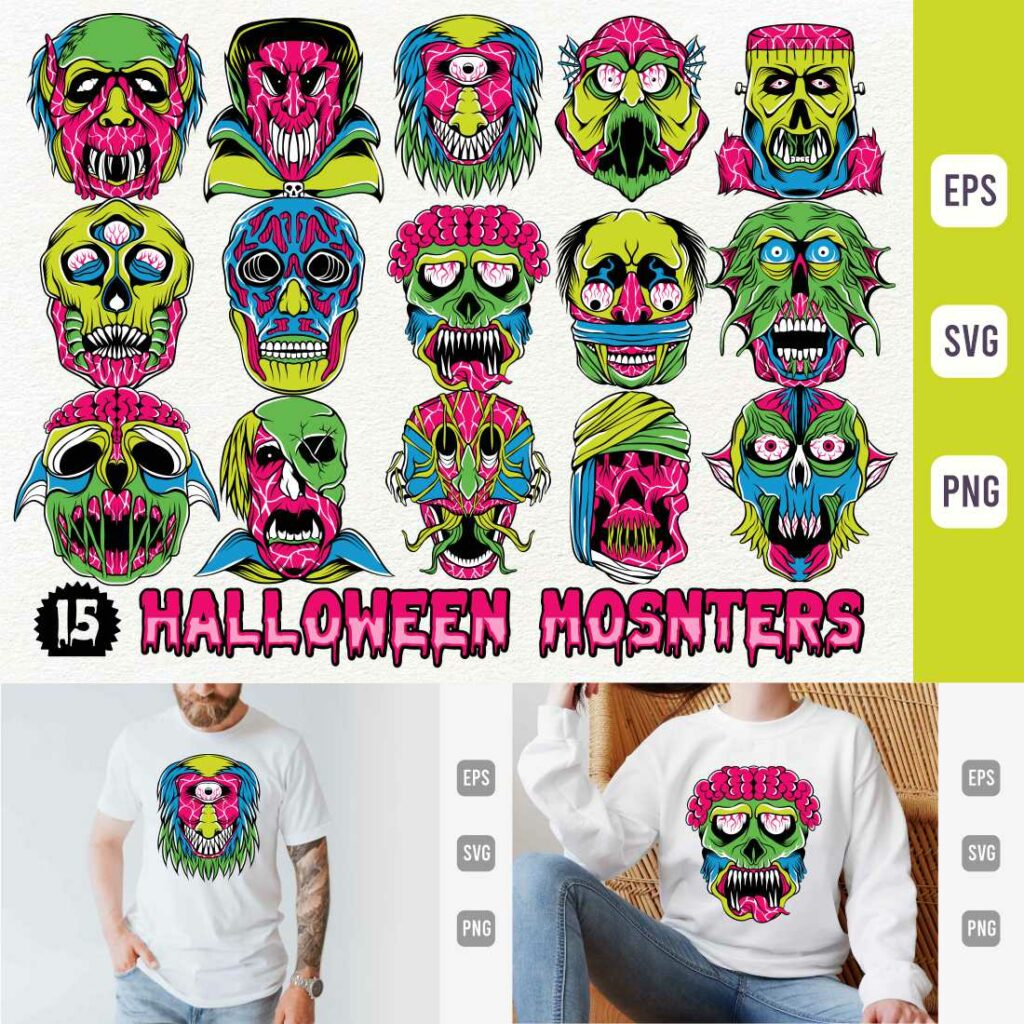 Spooky Halloween Monster Creatures Character Designs Bundle - MasterBundles