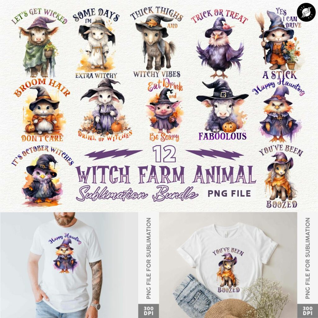 Witch Farm Animals Sublimation Designs PNG Bundle - MasterBundles