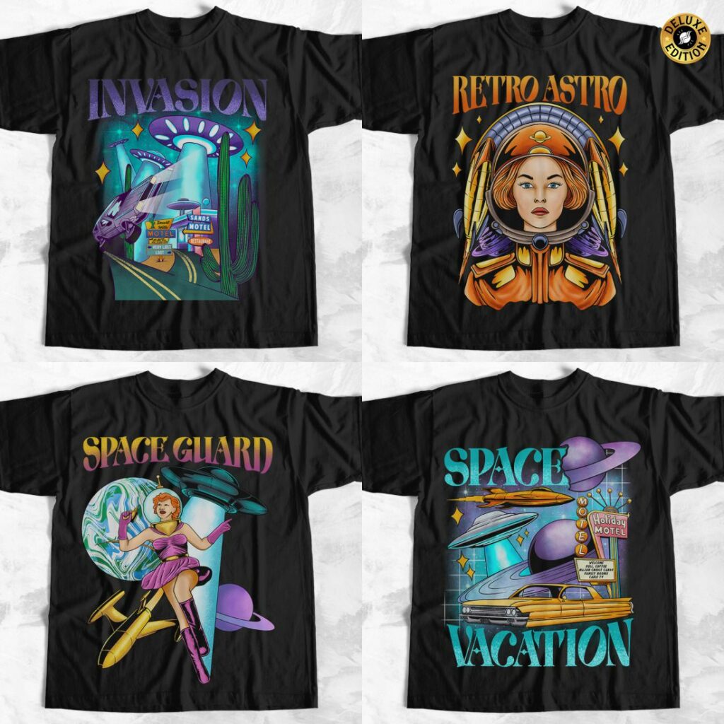 Retrofuturism T Shirt Designs Bundle Syntwave Futuristic T Shirt