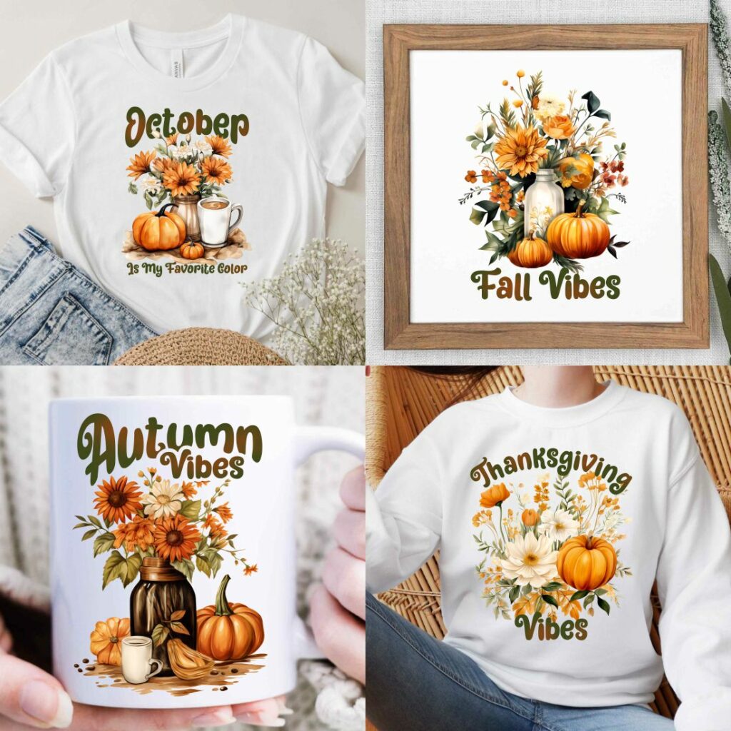 Fall Pumpkin Flowers Floral Sublimation Designs PNG Bundle - MasterBundles