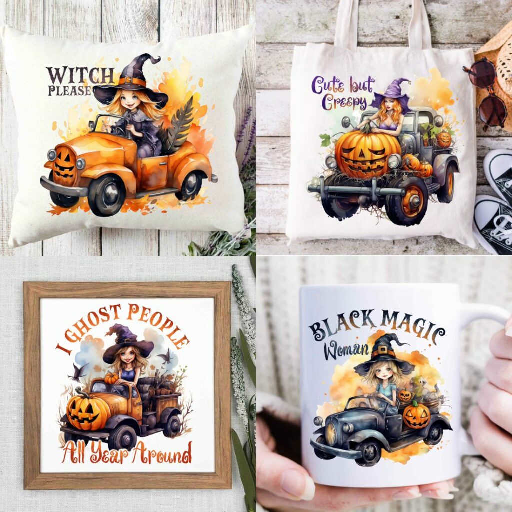 Witch Girl Driving Sublimation Designs PNG Bundle - MasterBundles