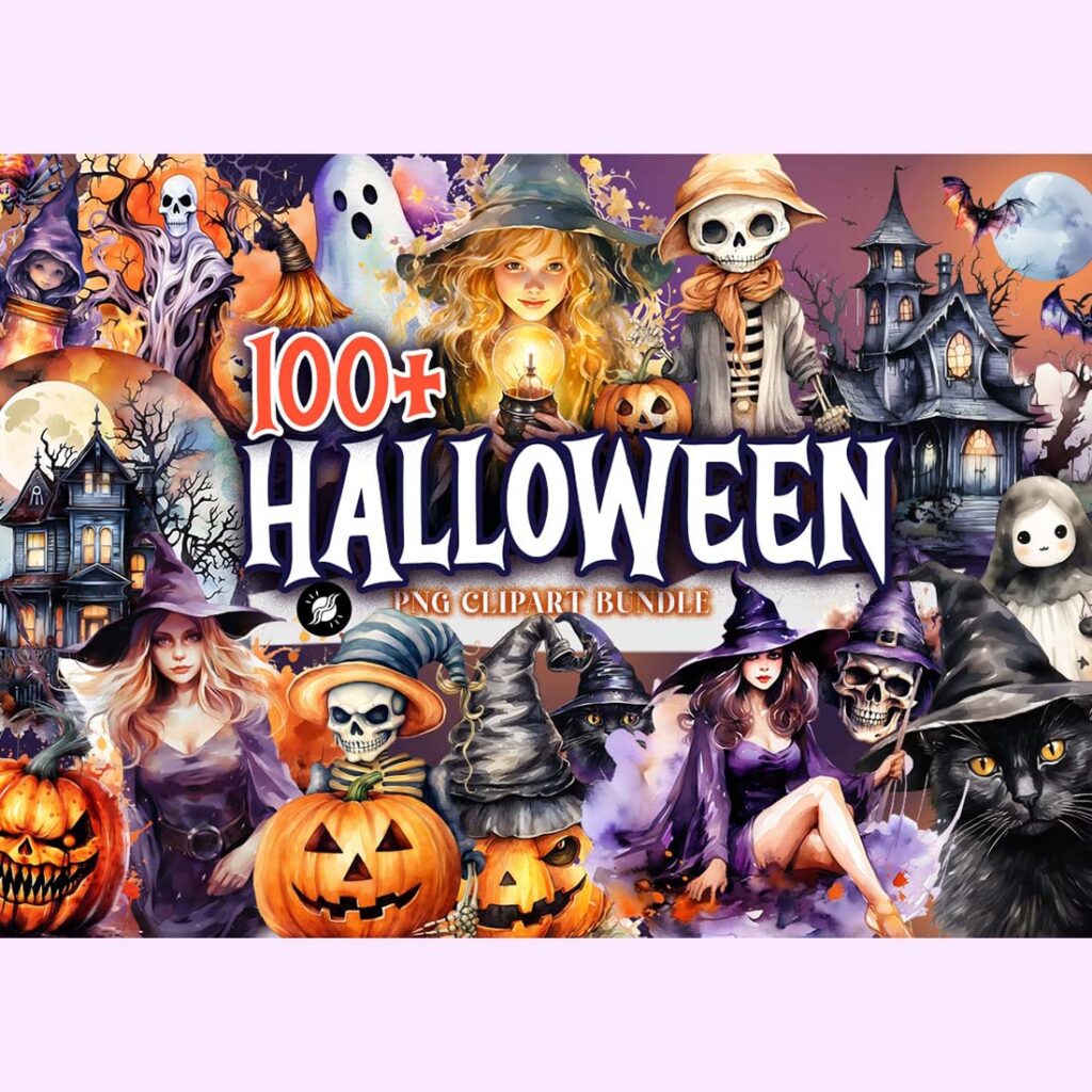 Halloween Illustration Watercolor Clipart PNG Mega Bundle - MasterBundles