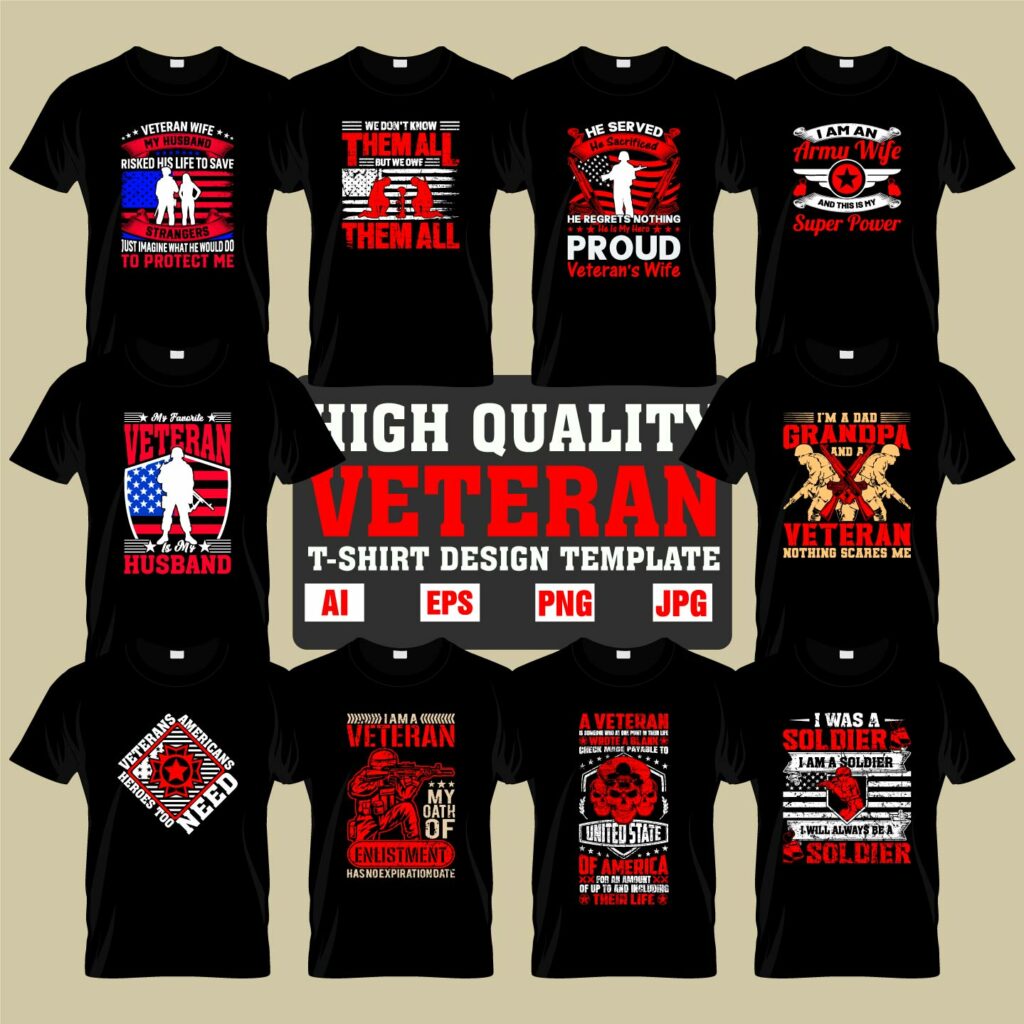 Editable Vintage Veteran T-Shirt Designs Template - MasterBundles
