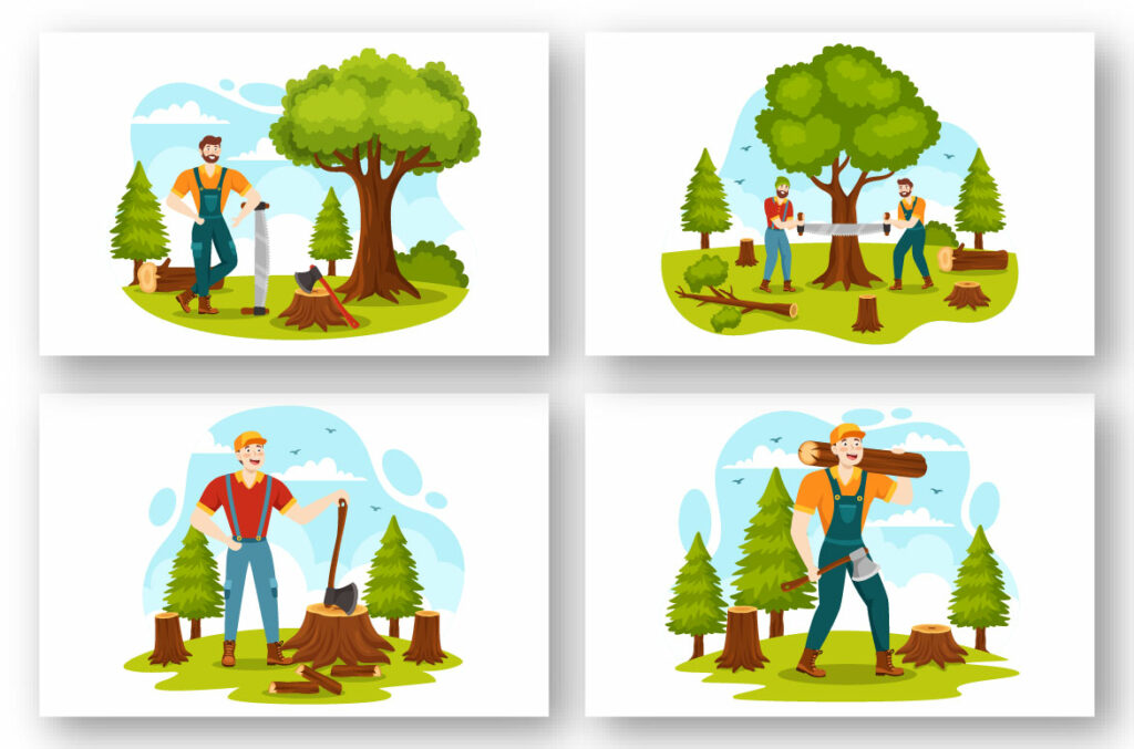 16 Chopping Timber and Cutting Tree Illustration - MasterBundles