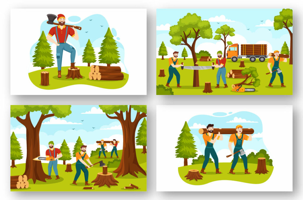 16 Chopping Timber and Cutting Tree Illustration - MasterBundles