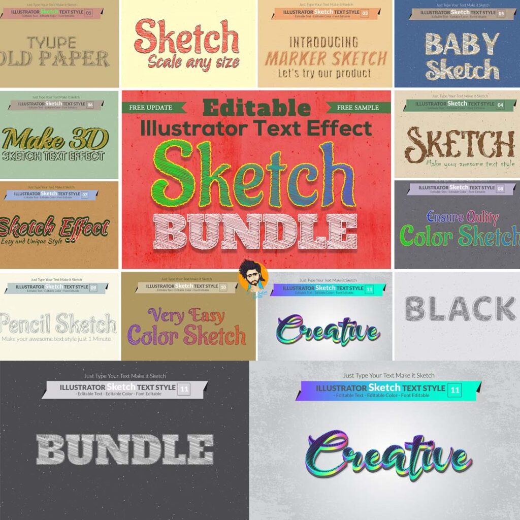 Sketch Text Effect Illustrator - MasterBundles