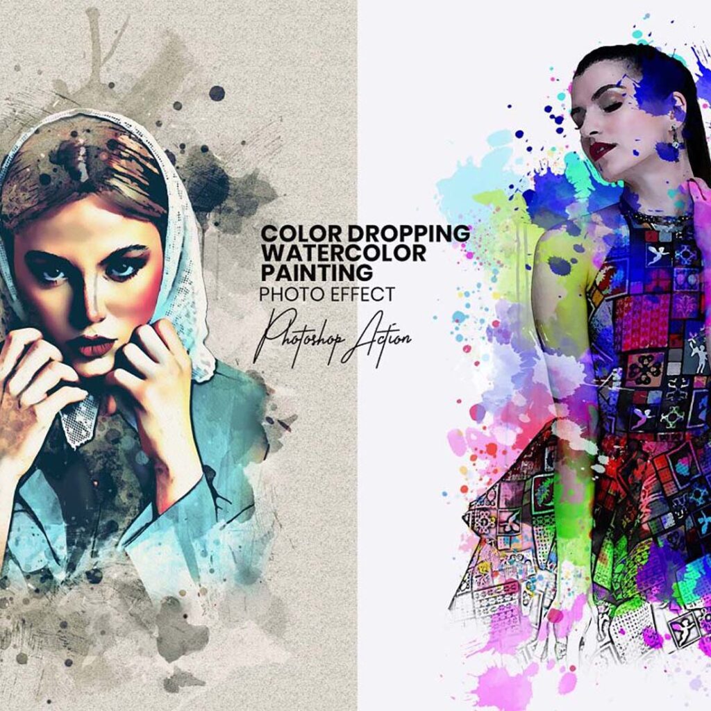 Color Dropping Watercolor Painting - MasterBundles