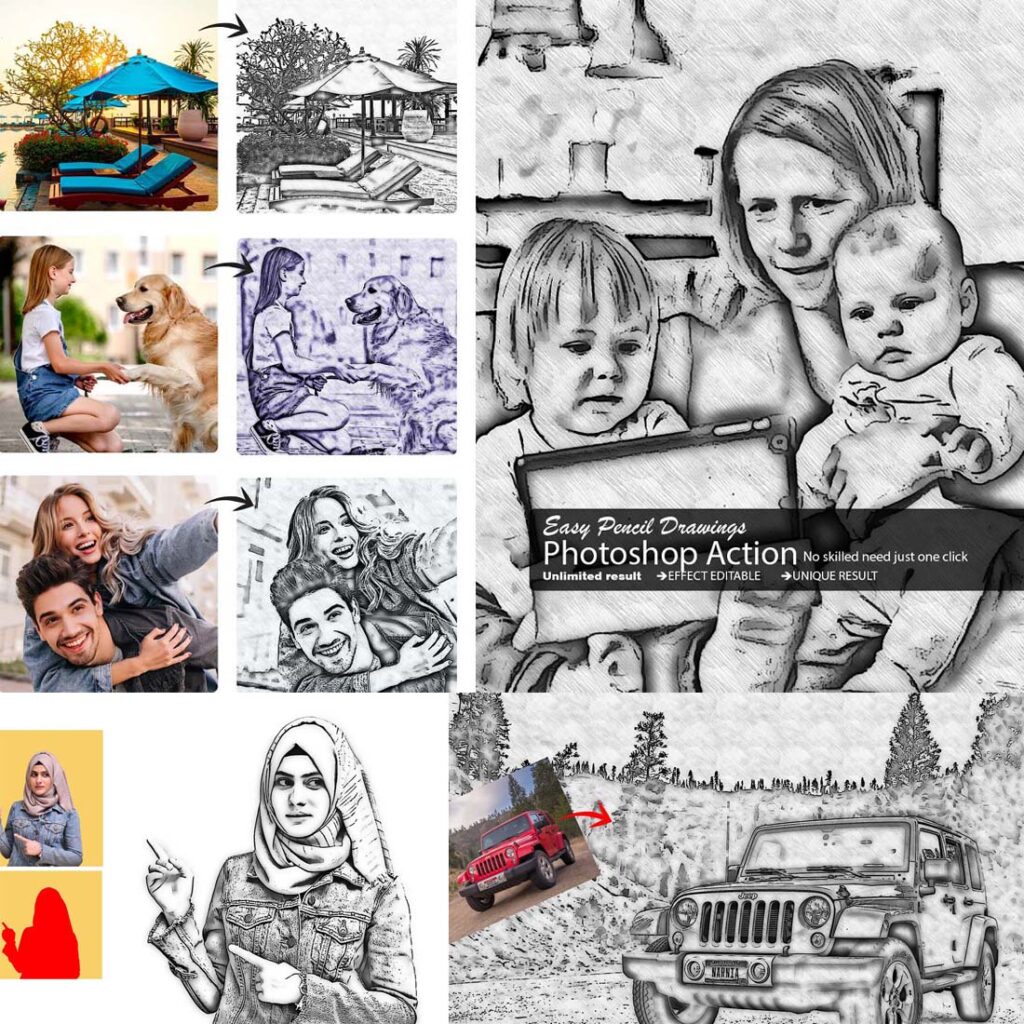 Easy Pencil Drawing Photoshop Action - MasterBundles
