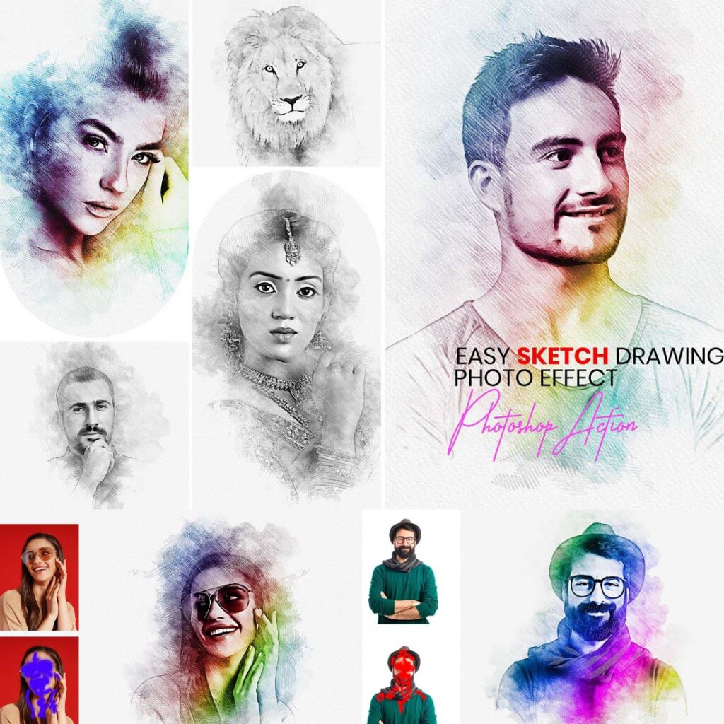 Easy Sketch Drawing Photoshop Action - MasterBundles