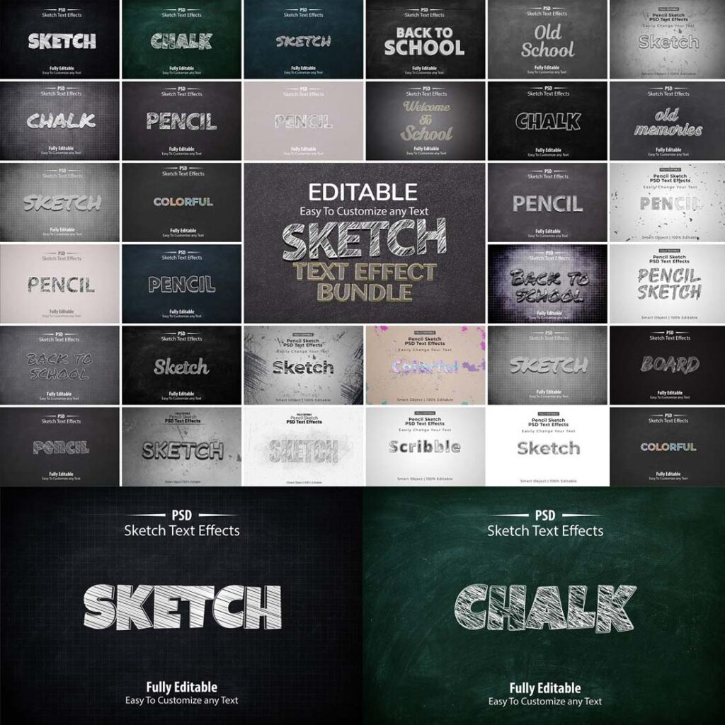 Editable Sketch Text Effect Bundle - MasterBundles
