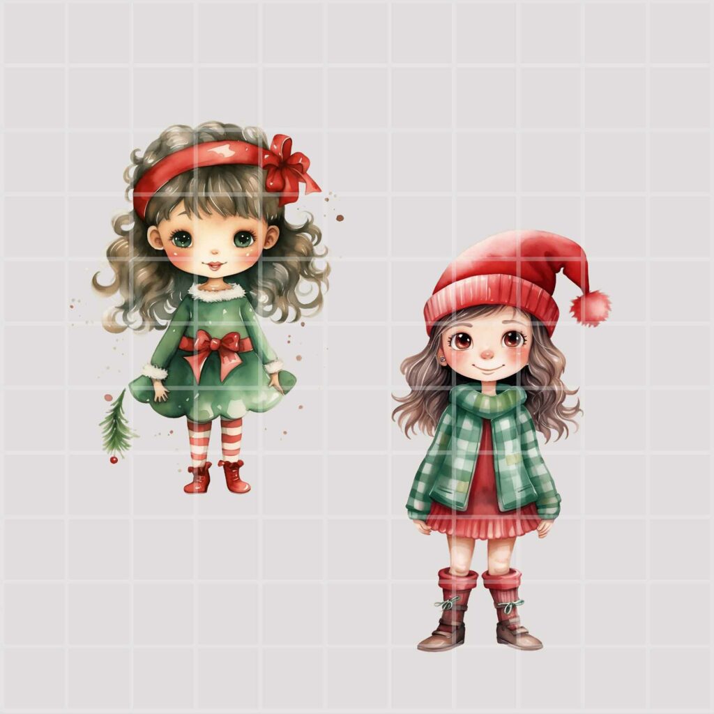 10 Watercolor Holly Jolly cute girl clipart, Christmas Decor Clipart in ...
