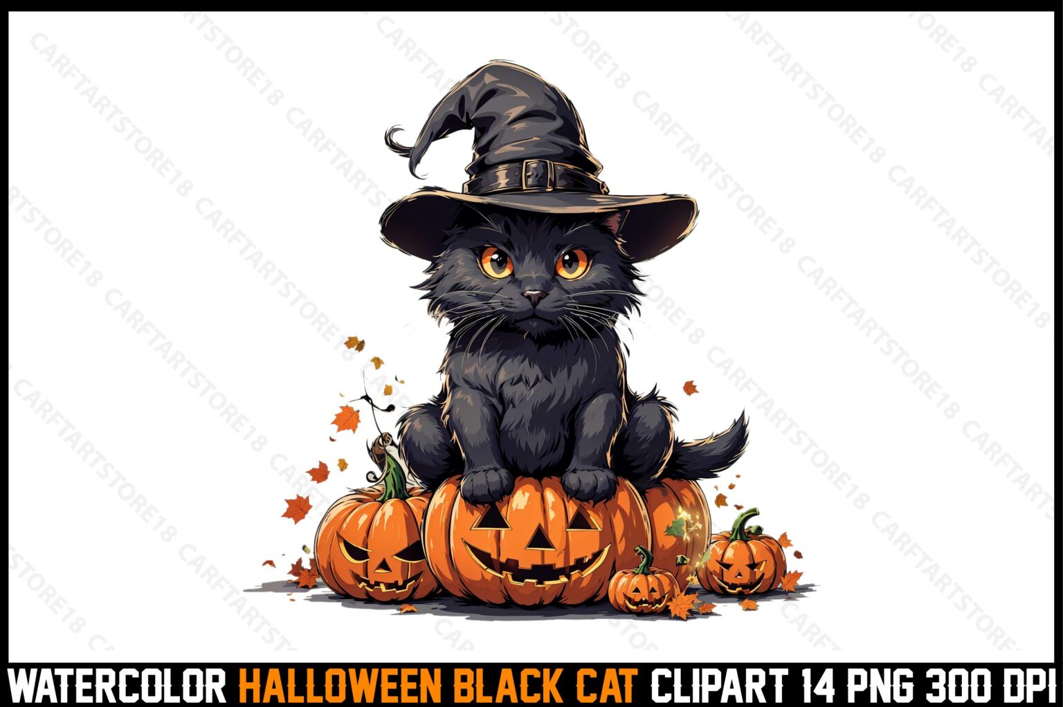 Watercolor Halloween Black Cat Clipart - MasterBundles
