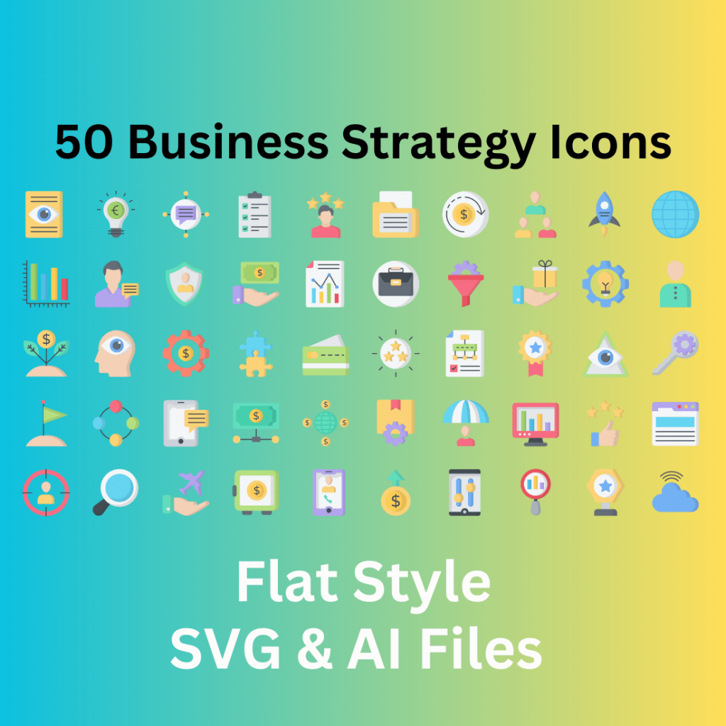 Business Strategy Set 50 Flat Icons - SVG And AI Files - MasterBundles